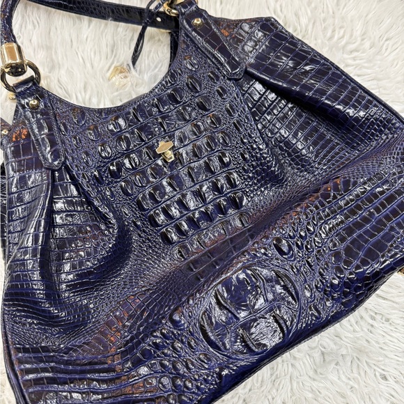 Brahmin | Bags | Brahmin Blue Crocodile Embossed Shoulder Bag | Poshmark